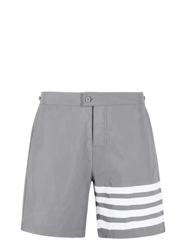 Thom Browne Swim Tech 4 Bar' Grey Nylon Swimsuit - Gray