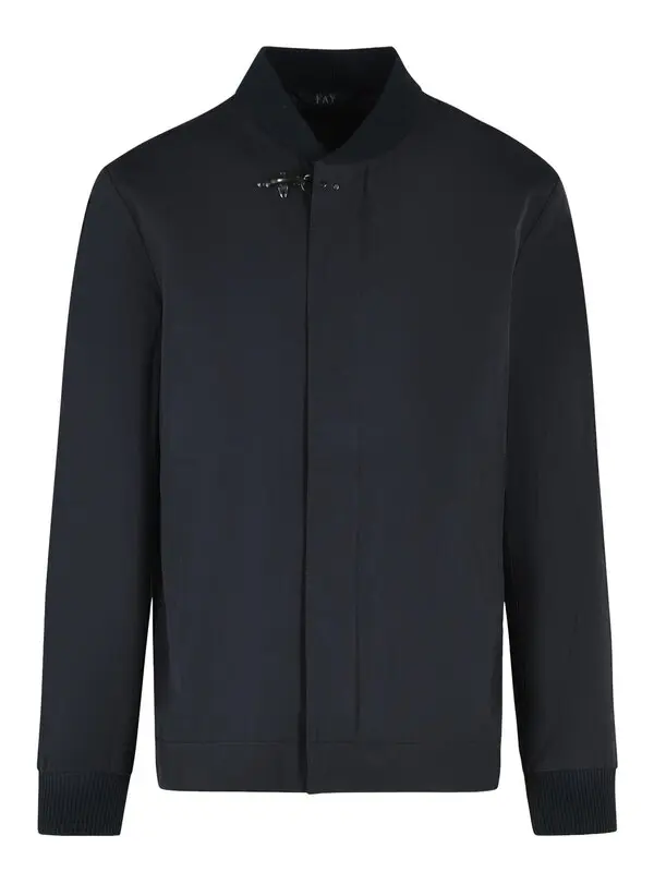FAY Cotton Blend Microfaille Bomber Jacket - Blue
