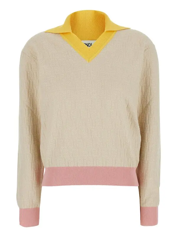 Fendi Ff Jacquard Cotton Pullover - Multicolor