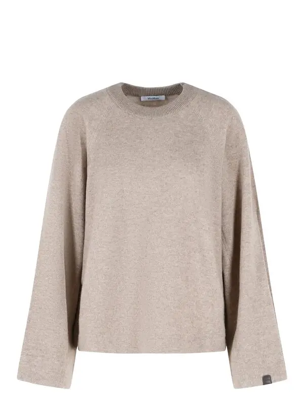 Max Mara Aere' Sweatshirt In Cashmere And Beige Virgin Wool - Cream