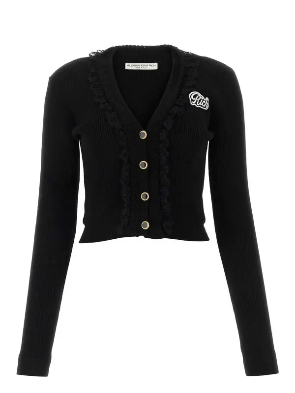 Alessandra Rich Wool Blend Cardigan - Black