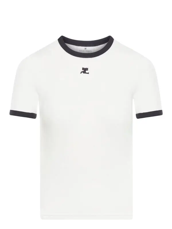 COURREGES Cotton T-shirt With Contrasting Profiles - White