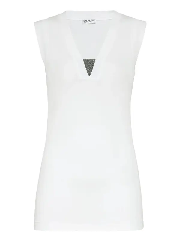Brunello Cucinelli Stretch Cotton Jersey Tank Top With Faux-layering - White