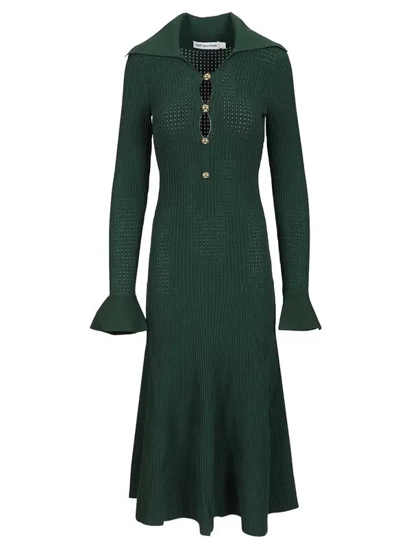SELF-PORTRAIT Kknitted Midi Dress - Green