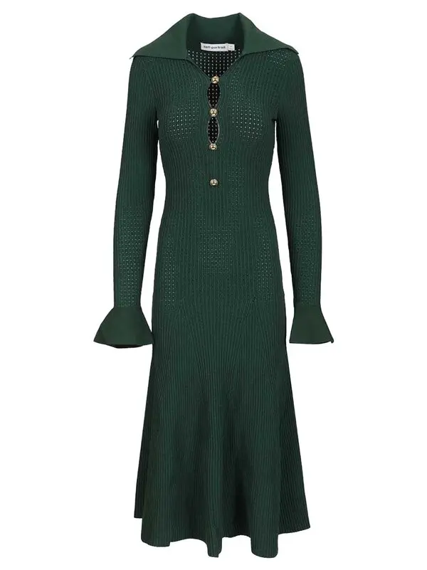 SELF-PORTRAIT Kknitted Midi Dress - Green
