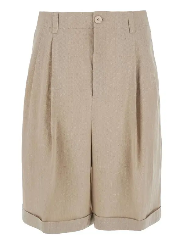 Jacquemus Le Short Pastro' Beige Shorts With Turn-up Hem In Linen Blend For - Multicolor