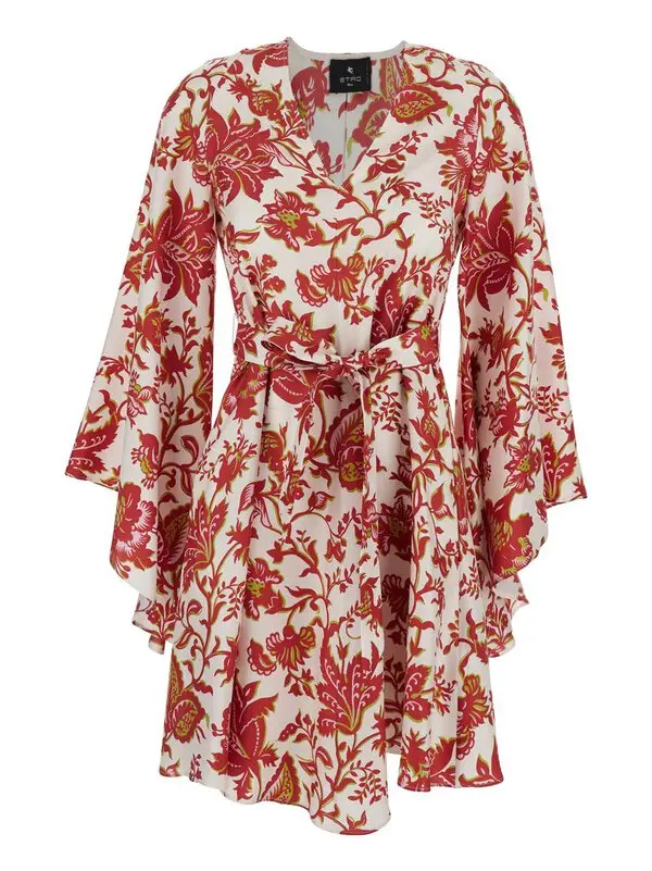 Etro Silk V-neck Dress With Waist Knot - Multicolor