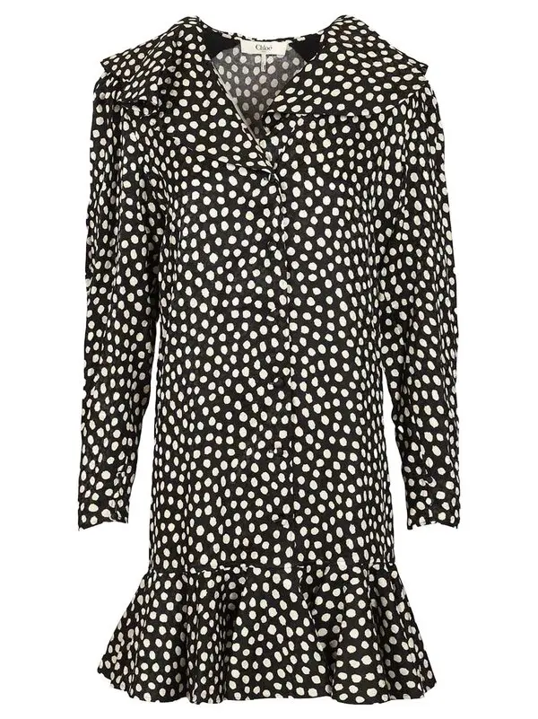Chloé Long-sleeved Silk Jacquard Polka Dot Mini Dress - Black