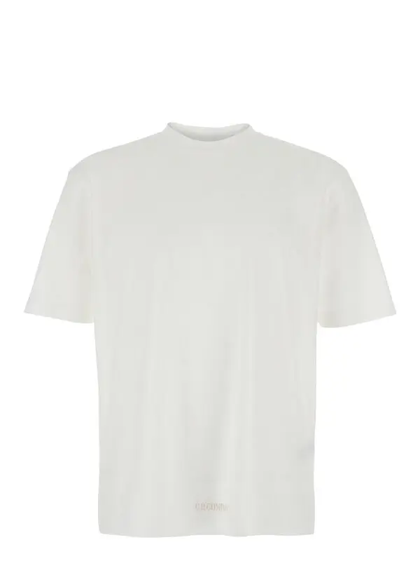 C.P. COMPANY White T-shirt With Round Neck And Logo On The Front In Cotton - Multicolor