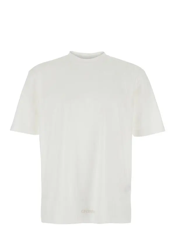 C.P. COMPANY White T-shirt With Round Neck And Logo On The Front In Cotton - Multicolor