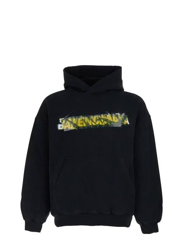 Balenciaga Messy Spray Cotton Oversized Hoodie - Black