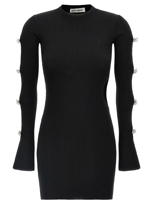 Mach & Mach Cut-out Crystal Bow Dress - Black