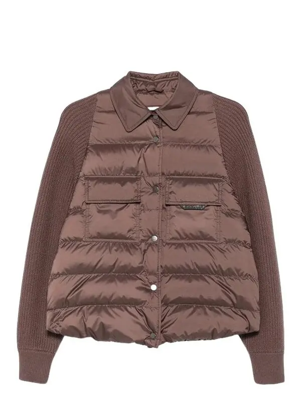 Brunello Cucinelli Quilted Puffer Jacket With Knit Sleeves - Brown