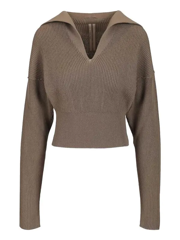 Rick Owens Cropped Ribbed Wool Sweater - Cream