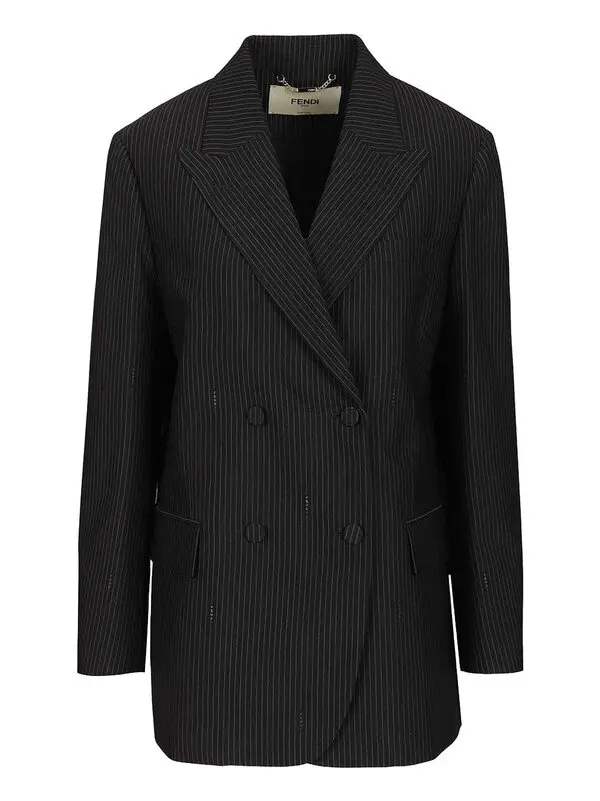 Fendi Pinstriped Wool Blazer - Blue