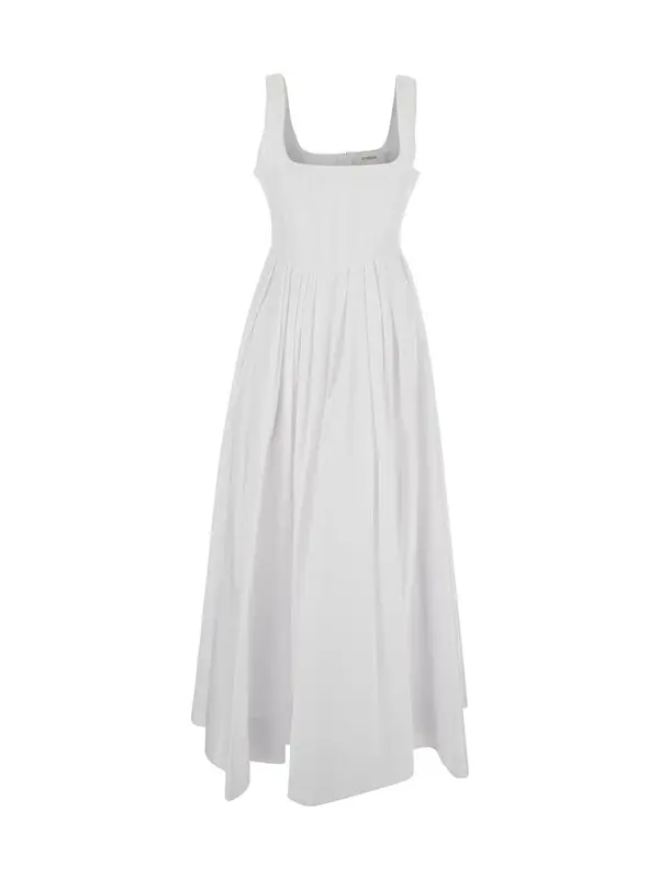 Sportmax Giro' White Midi Dress With Square Neckline And Hidden Zip Closure At The Back In Cotton For - Multicolor