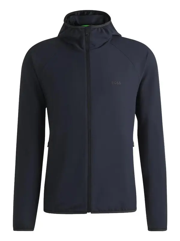 BOSS Logo Detailed Hooded Windbreaker - Blue