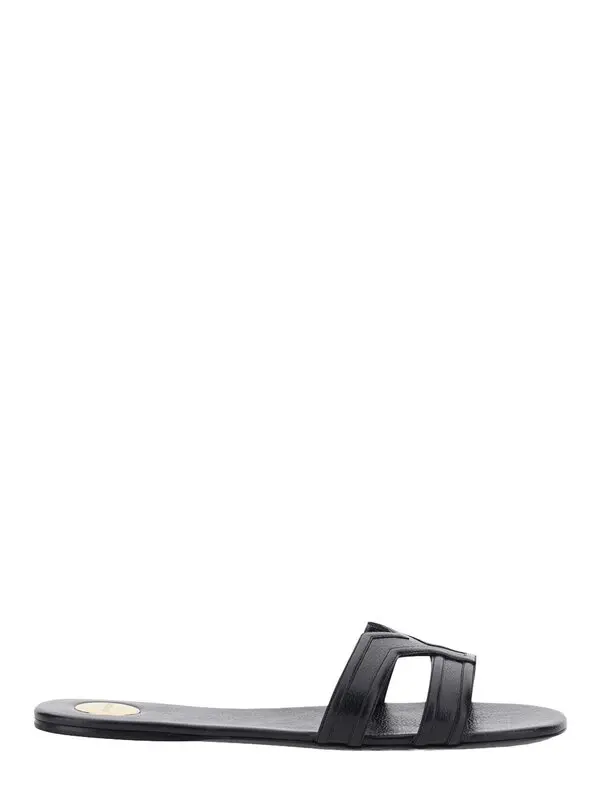 Saint Laurent Mabrouka' Sandals With Rounded Toe And Thick Double Strap In Leather For - Black