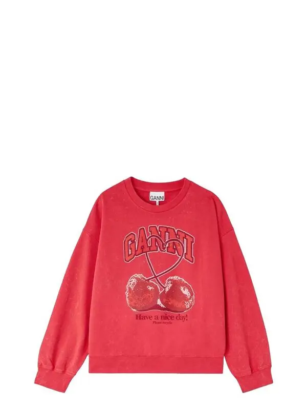 GANNI Cherry Print Cotton Sweatshirt - Red