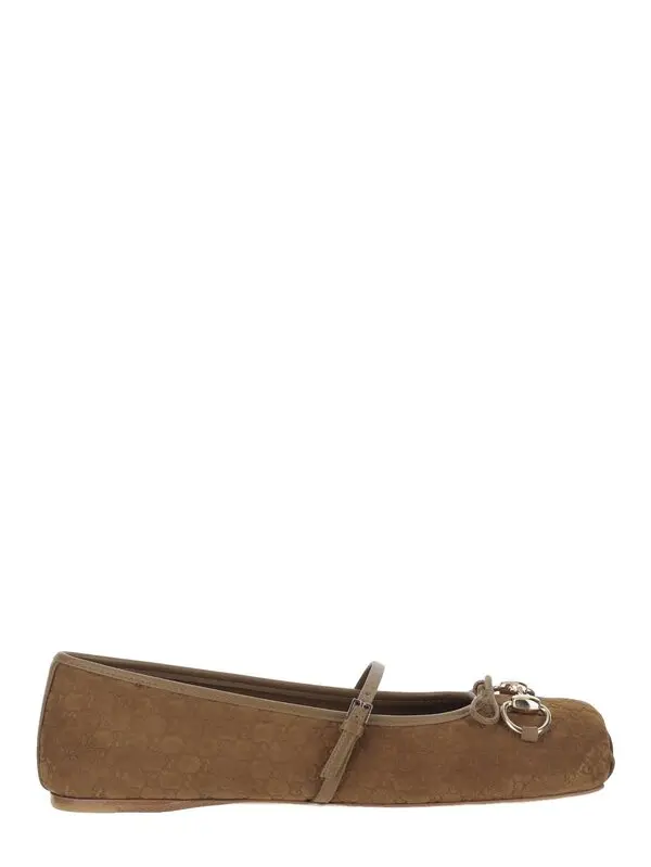Gucci Suede Ballerina With All Over Gg Monogram - Brown