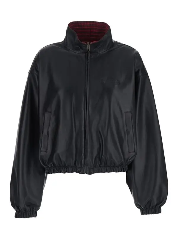 Balenciaga Black Jacket With Logo On The Front And Reversible Design In Leather - Multicolor