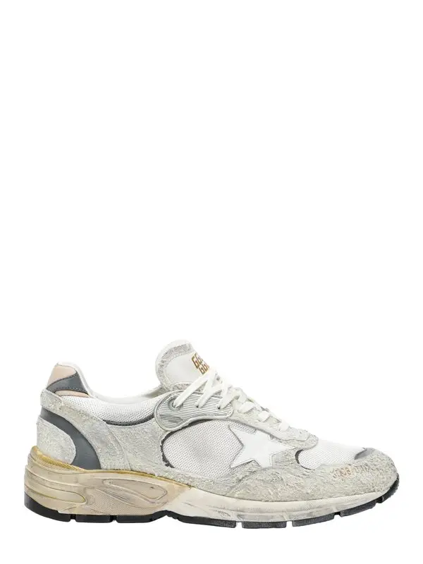 GOLDEN GOOSE Dad-star Trainers In Suede And Silver Mesh - White