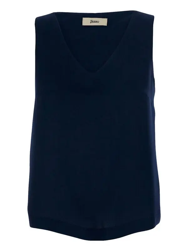 Herno Blue Top With V-neck And Sleeveless In Tech Fabric - Multicolor