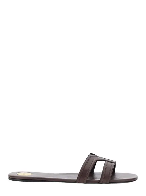 Saint Laurent Mabrouka Sandals With Rounded Toe And Thick Double Strap In Leather For - Brown