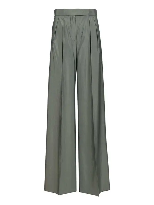 Max Mara Wide-leg Trousers In Wool And Silk - Green