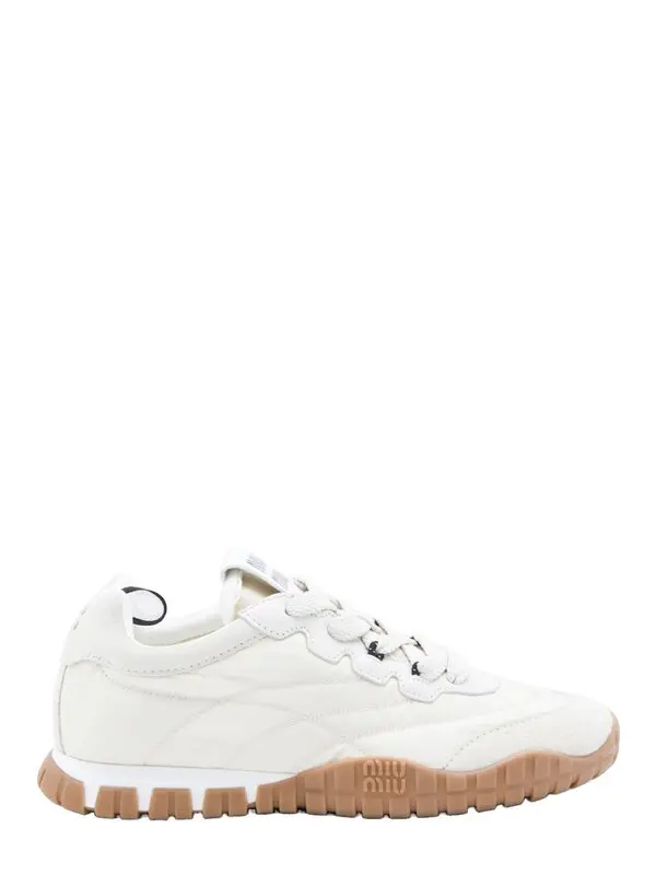 Miu Miu Recycled Polyamide And Calf Leather Sneakers - Cream