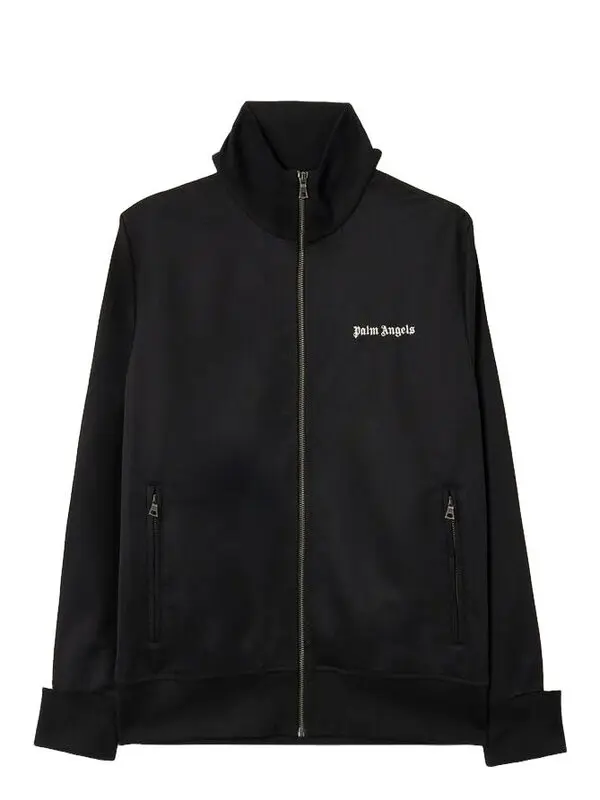 Palm Angels Logo Embroidered Zip Up Sweatshirt - Black