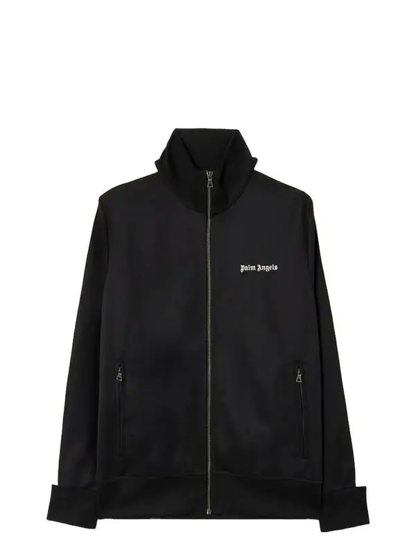 Palm Angels Logo Embroidered Zip Up Sweatshirt - Black