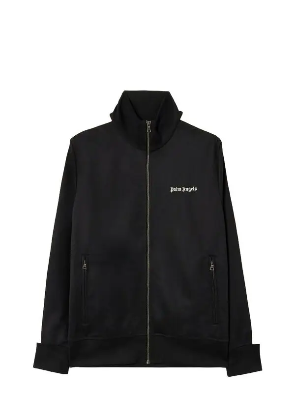 Palm Angels Logo Embroidered Zip Up Sweatshirt - Black