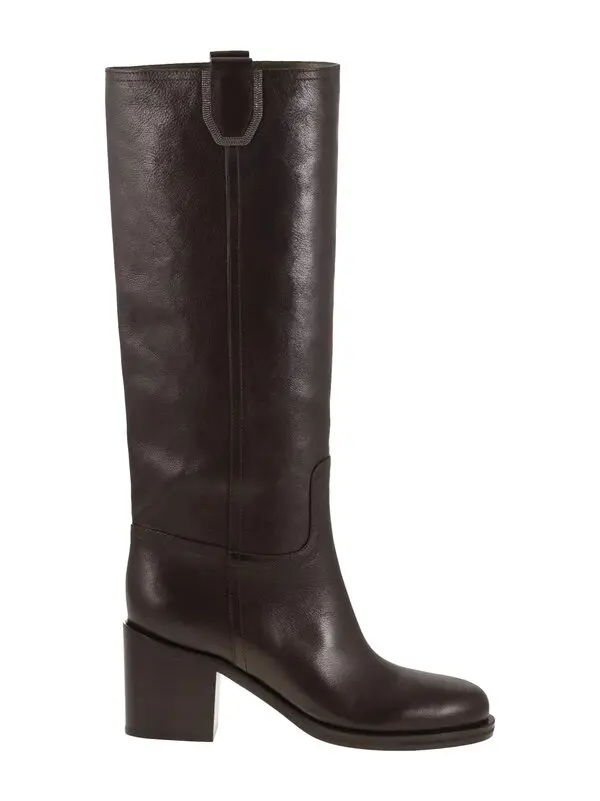 Brunello Cucinelli Classic Leather Boot With Precious Detail - Brown
