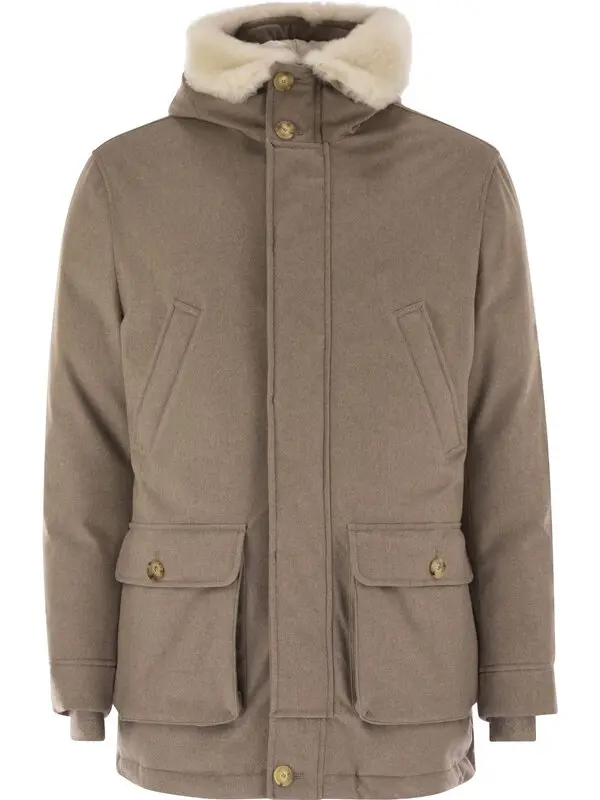 Brunello Cucinelli Wool Coat With Fur Collar - Multicolor