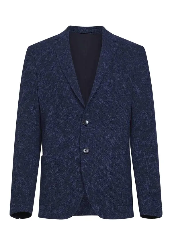 Etro Blue Paisley-pattern Seersucker Jersey Single-breasted Jacket - Multicolor