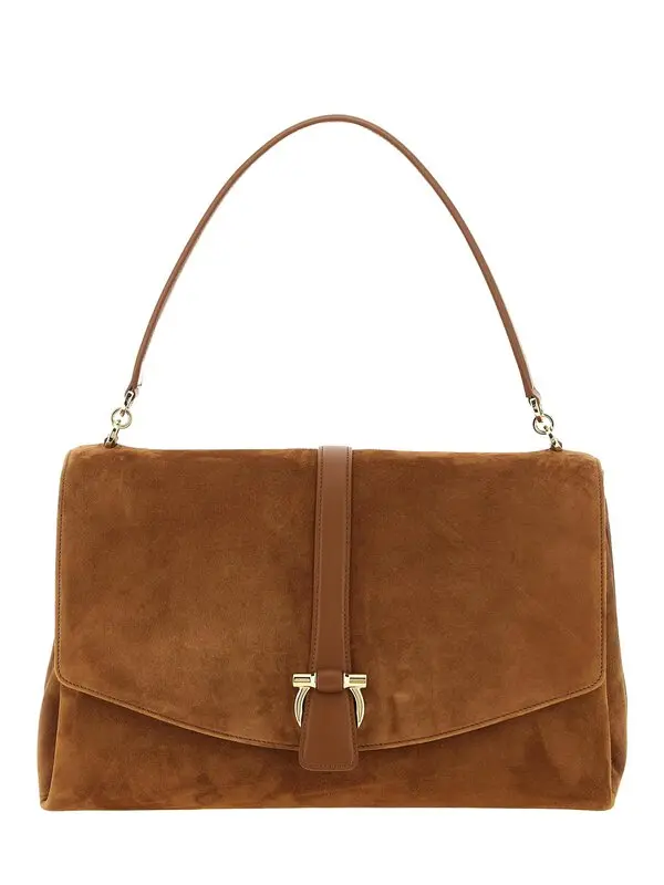 FERRAGAMO Th L' Suede Shoulder Bag - Brown