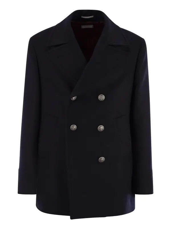 Brunello Cucinelli Double Wool Flannel Pea Coat - Multicolor