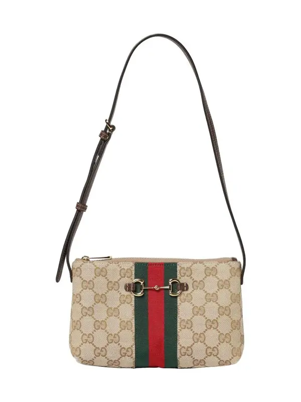 Gucci Gg Canvas Mini Shoulder Bag With Horsebit And Web Detail - Cream