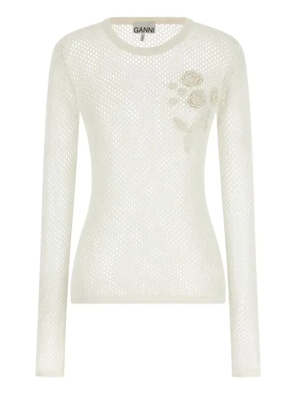 GANNI Pointelle Cotton Sweater - White