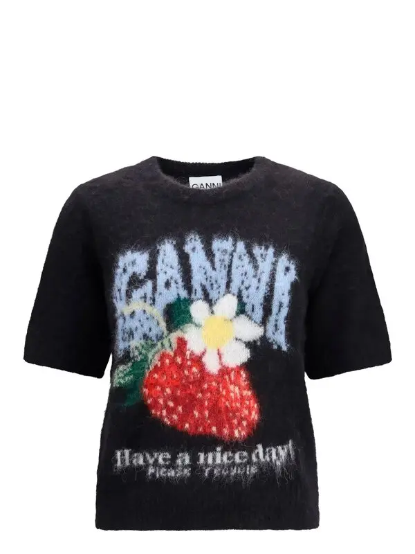 GANNI Alpaca And Wool-blend T-shirt - Black