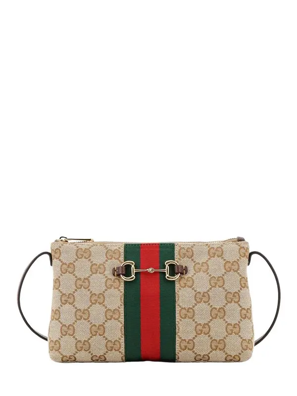 Gucci Gg Fabric Crossbody Bag With Nastro Web Detail - Cream