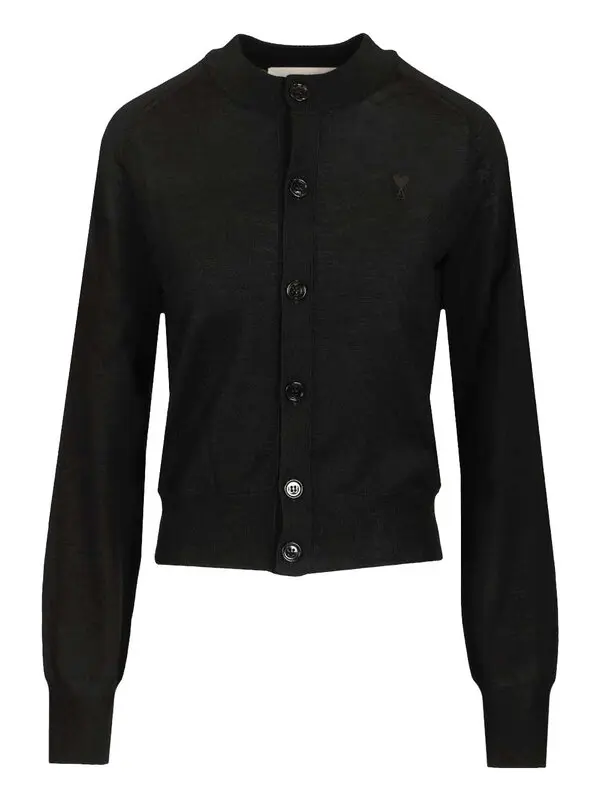 AMI Paris De Cœur Wool Cardigan - Black