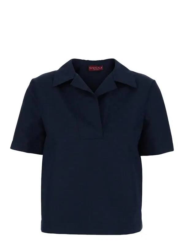 Gucci Blue Blouse With Wide Collar And V-neck In Cotton Blend For - Multicolor