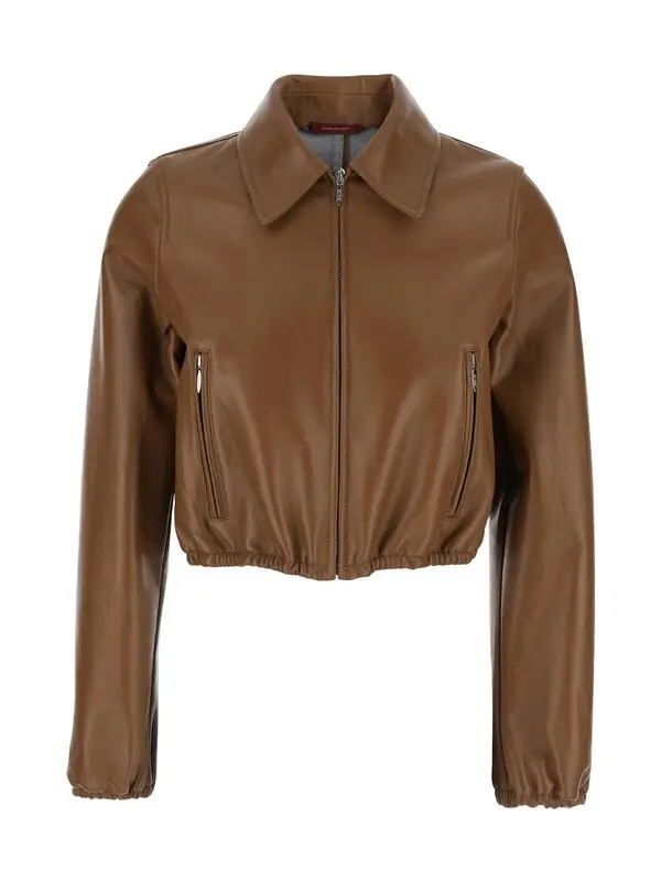 Gucci Leather Crop Jacket With Classic Collar - Multicolor