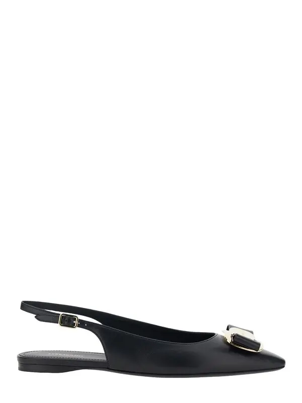 FERRAGAMO Zelmi' Slingback Ballet Shoes With Logo Plate On The Front In Leather - Black
