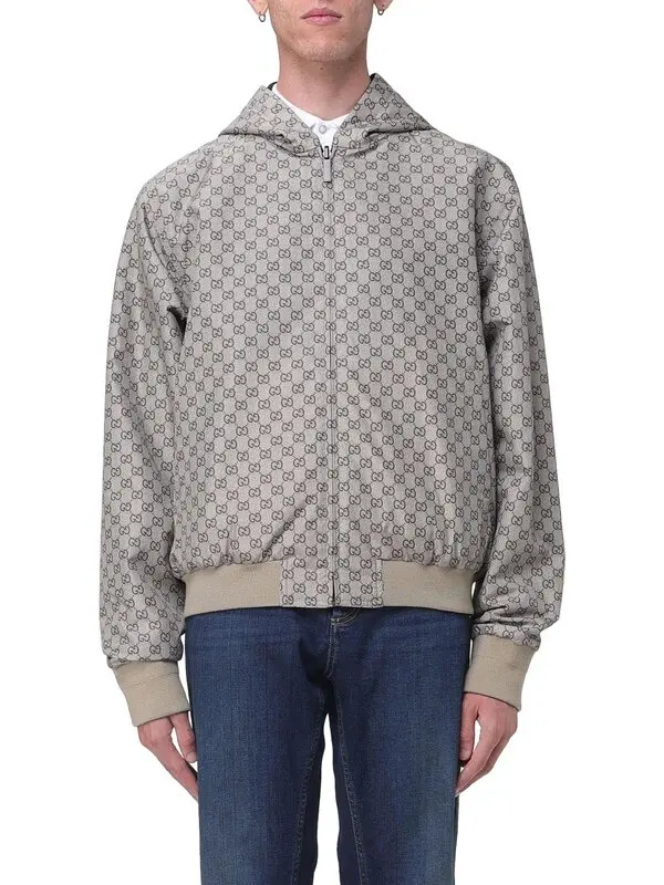 Gucci Cotton Gg Monogram Zip Up Hooded Jacket - Black
