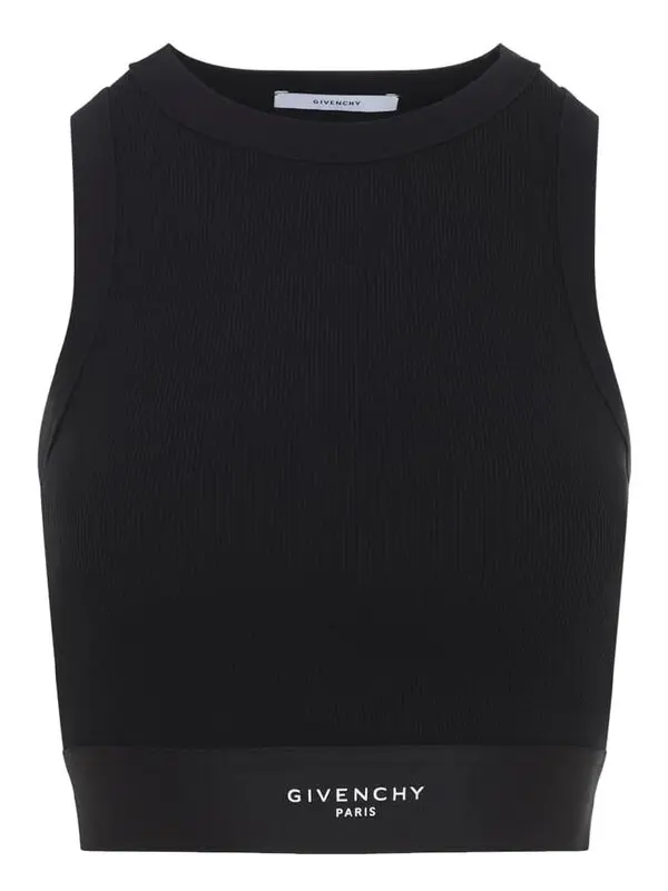 Givenchy Cropped Ribbed Tank Top - Black