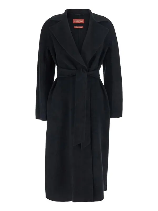 Max Mara Wool Blend Wrap Coat - Black