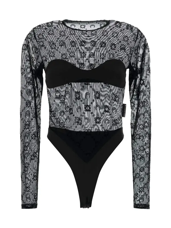 MARINE SERRE Stretch Tulle Bodysuit - Black